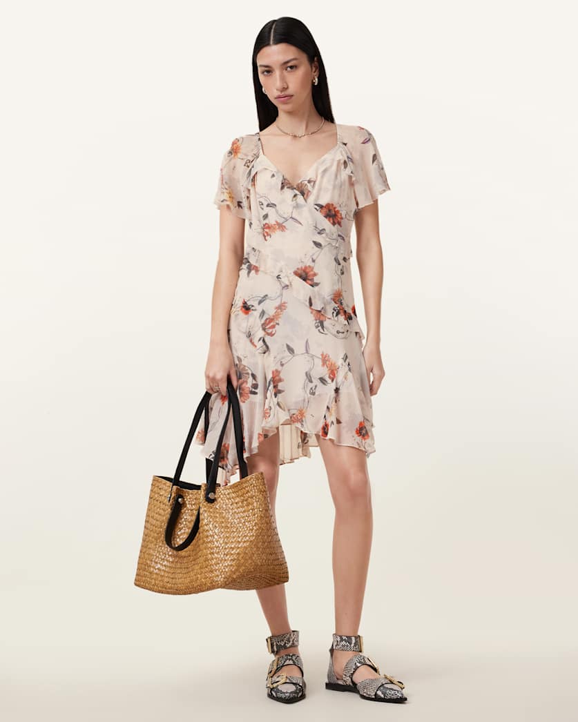 Darma Floral Print Mini Dress UNITY ECRU WHITE | ALLSAINTS US